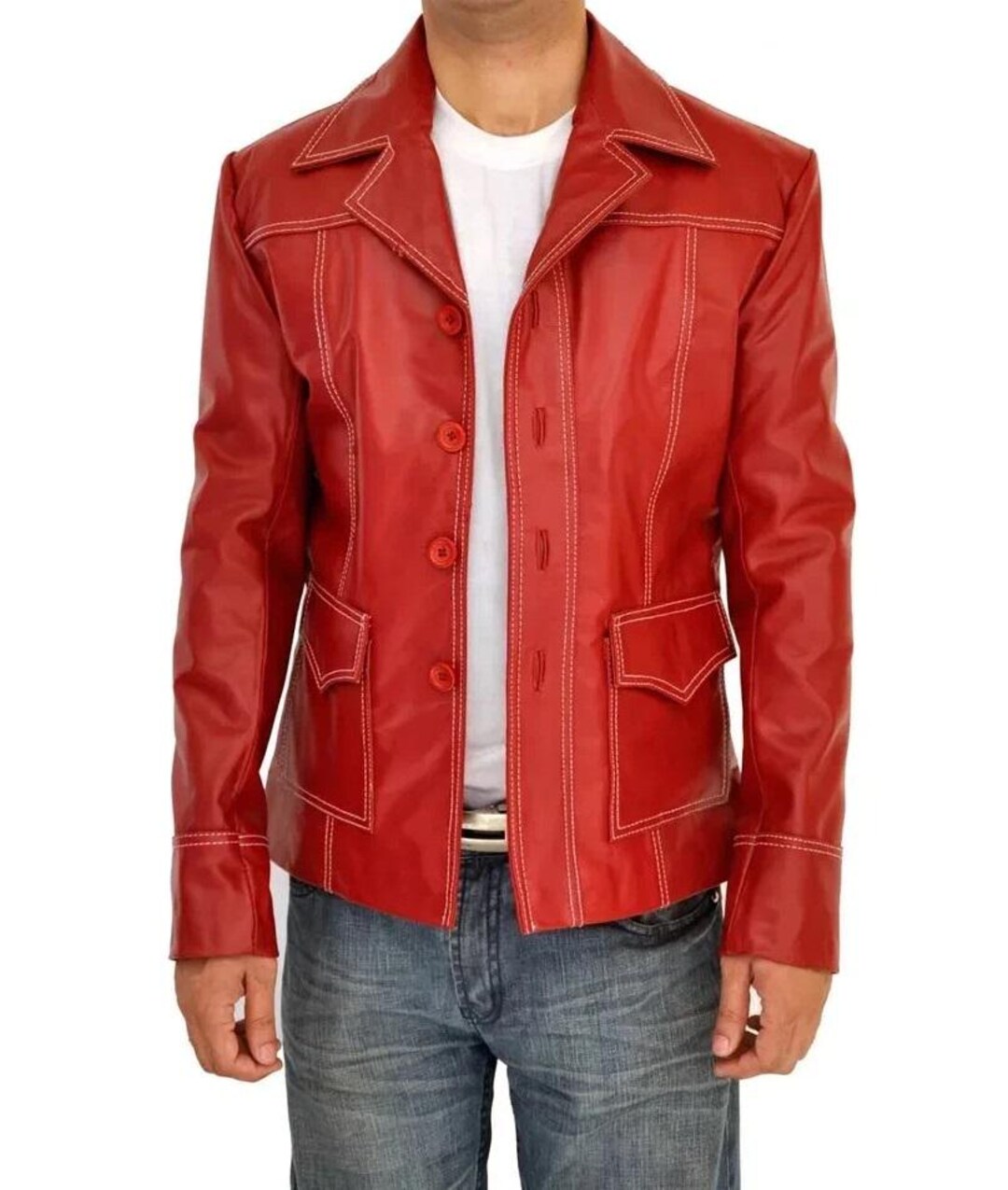 Fight Club Brad Pitt Red Leather Jacket – Tyler Durden FC Coat – Real ...