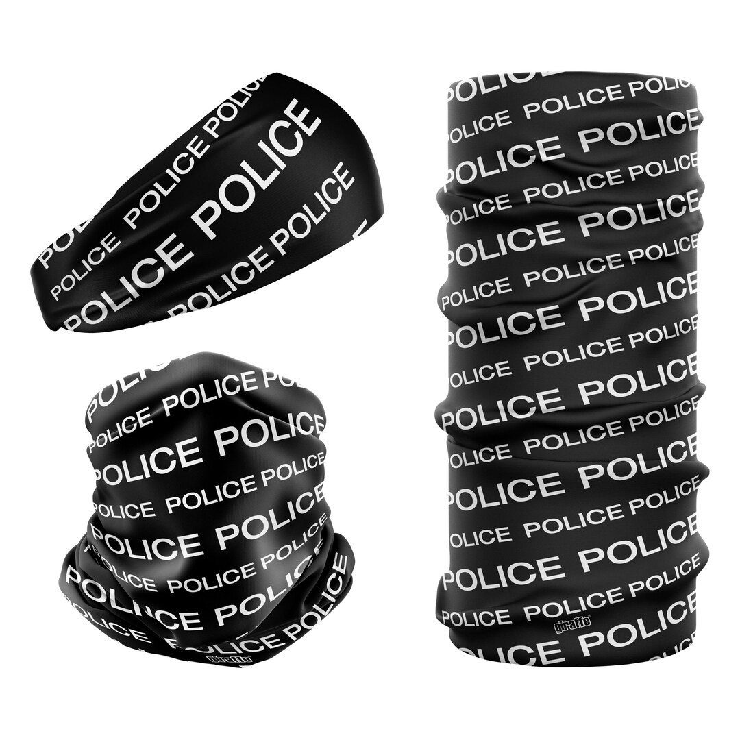 Police Deep Jet Black & White Multifunctional Bandana Seamless Headwear ...