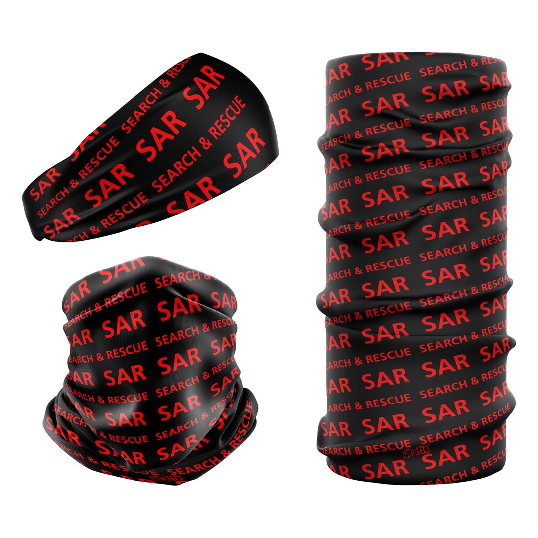 Search and Rescue SAR Black & Red Multifunctional Bandana Seamless ...