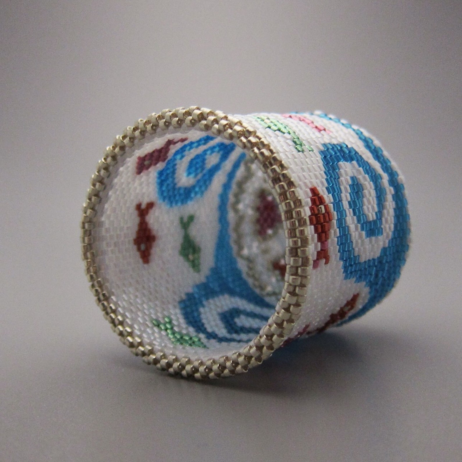 Beaded Basket Collectible Basket Bead Art Wave Pattern - Etsy UK