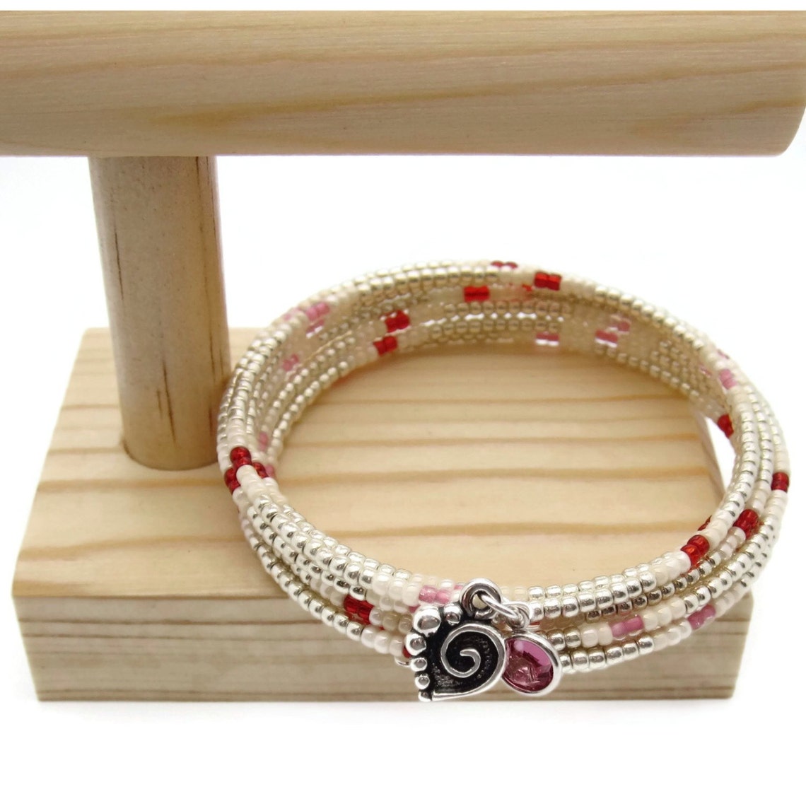 Coiled Bracelet - Memory Wire Bracelet - Beaded Coil Bracelet - Wrap ...