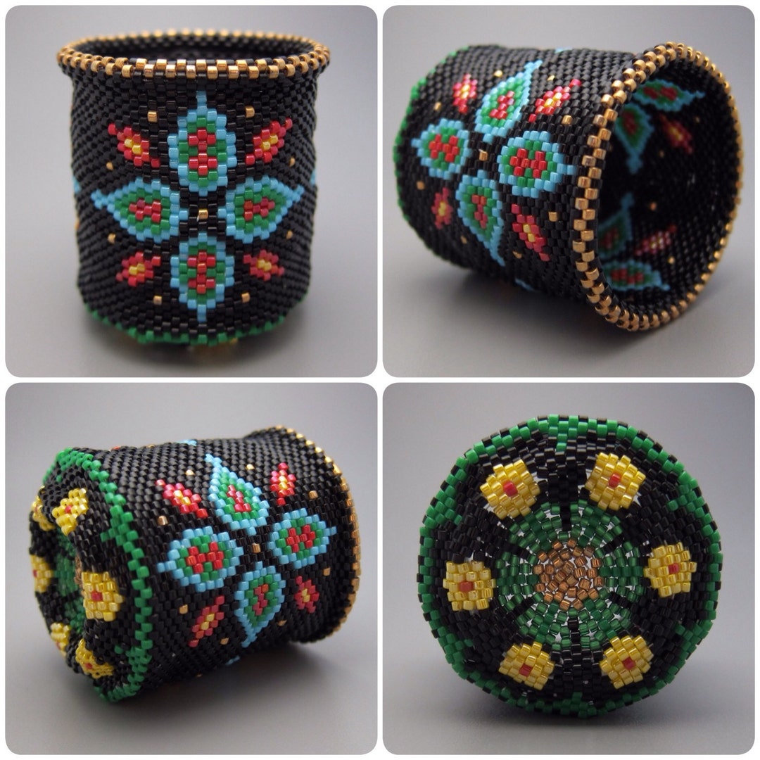 Flower Pattern - Beaded Basket - Collectible - Bead Art - Seed Beads ...
