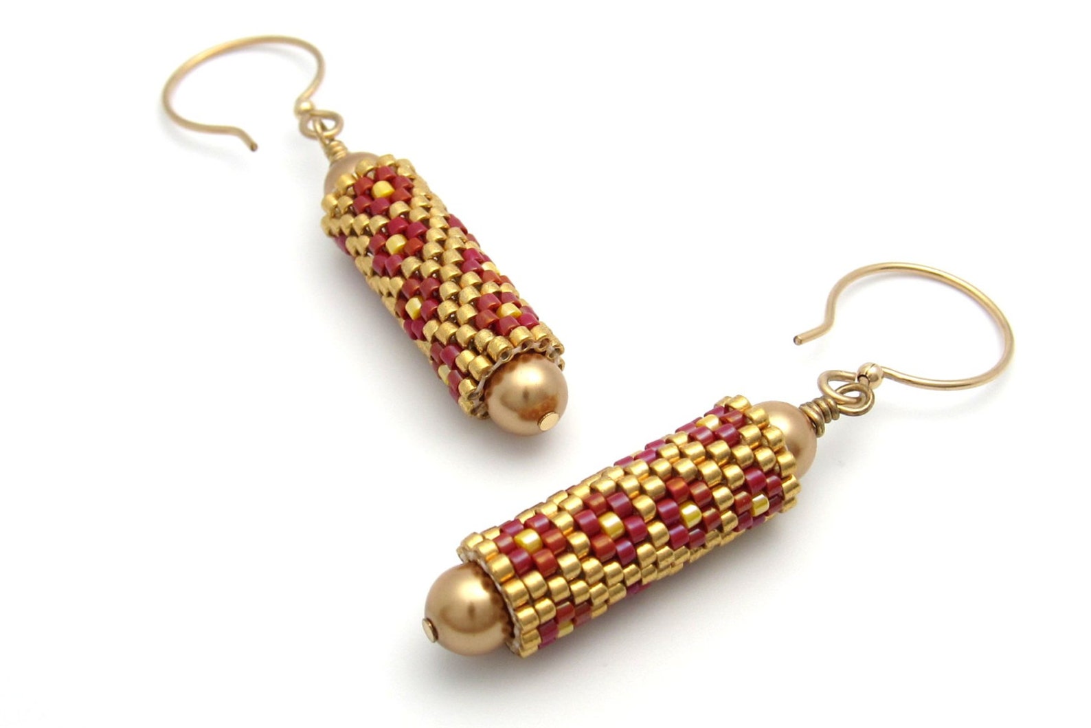 Gold Bead Earrings - Beaded Earrings - Beaded Bead Earrings - Bead ...