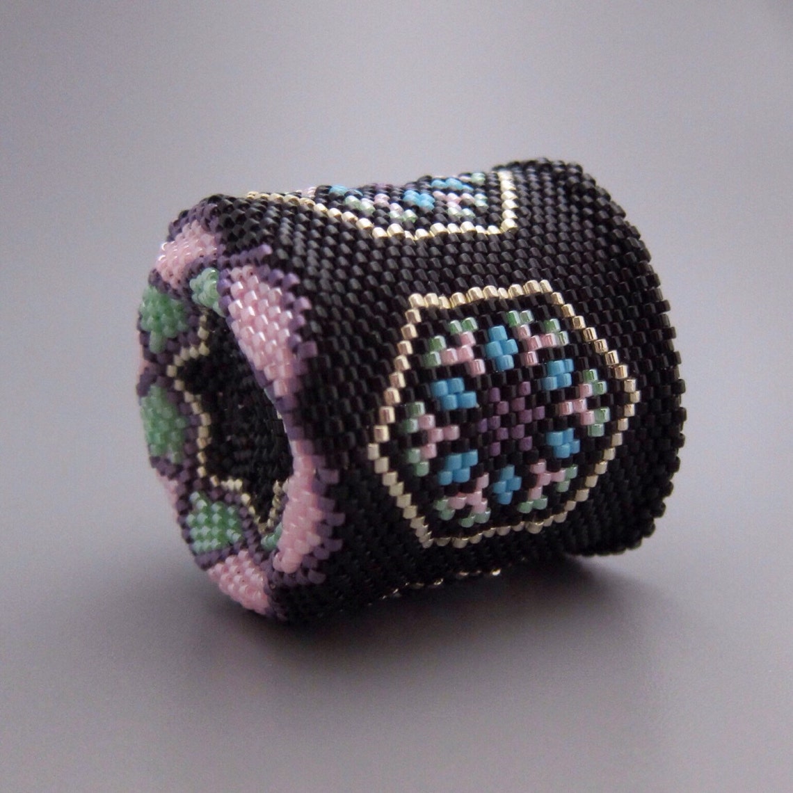 Beaded Basket Collectible Basket Bead Art Purple and Blue Shield ...