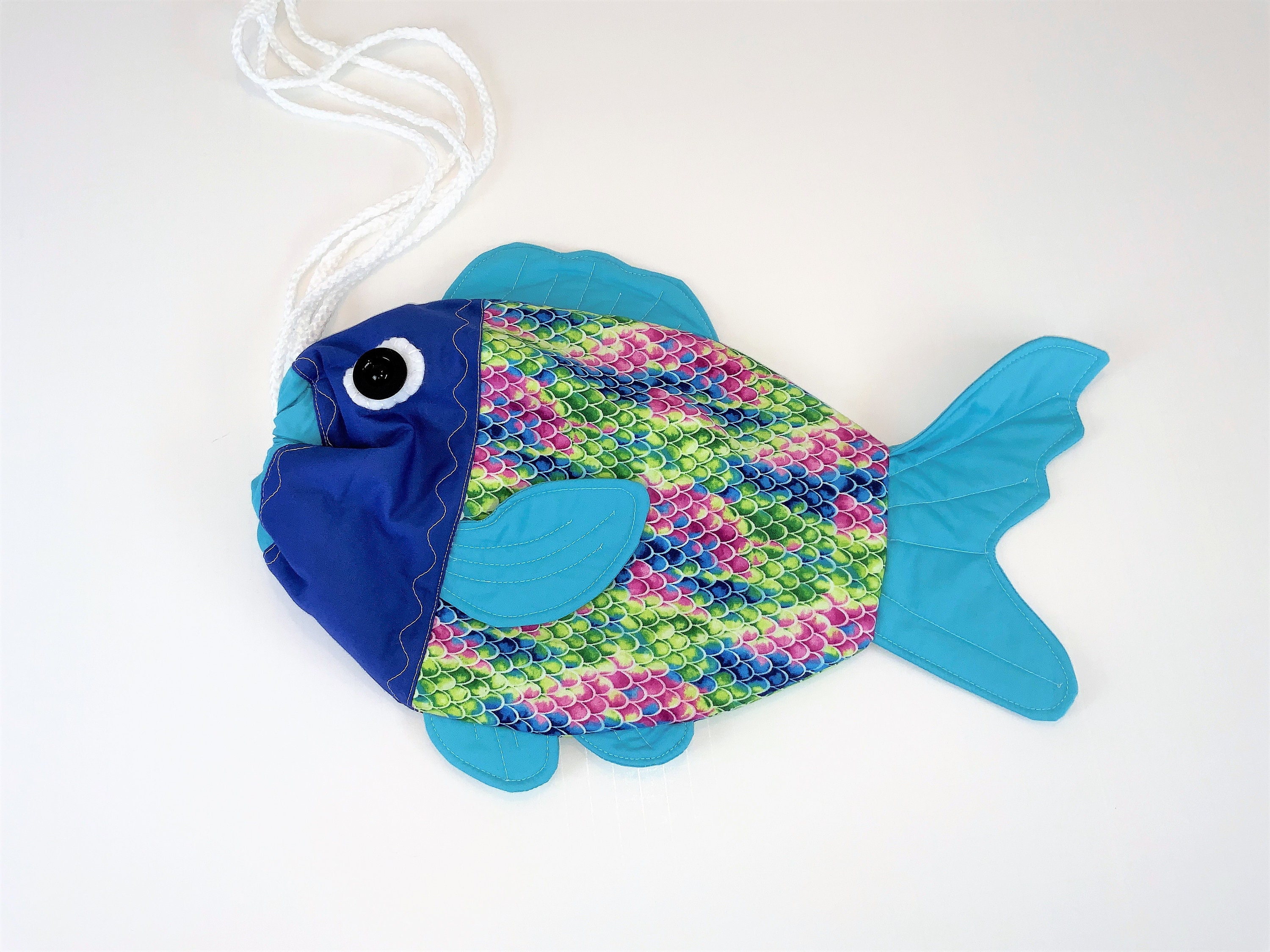 Fish Shaped Drawstring Shoulder Bag Large 14-inch Body Choice - Etsy