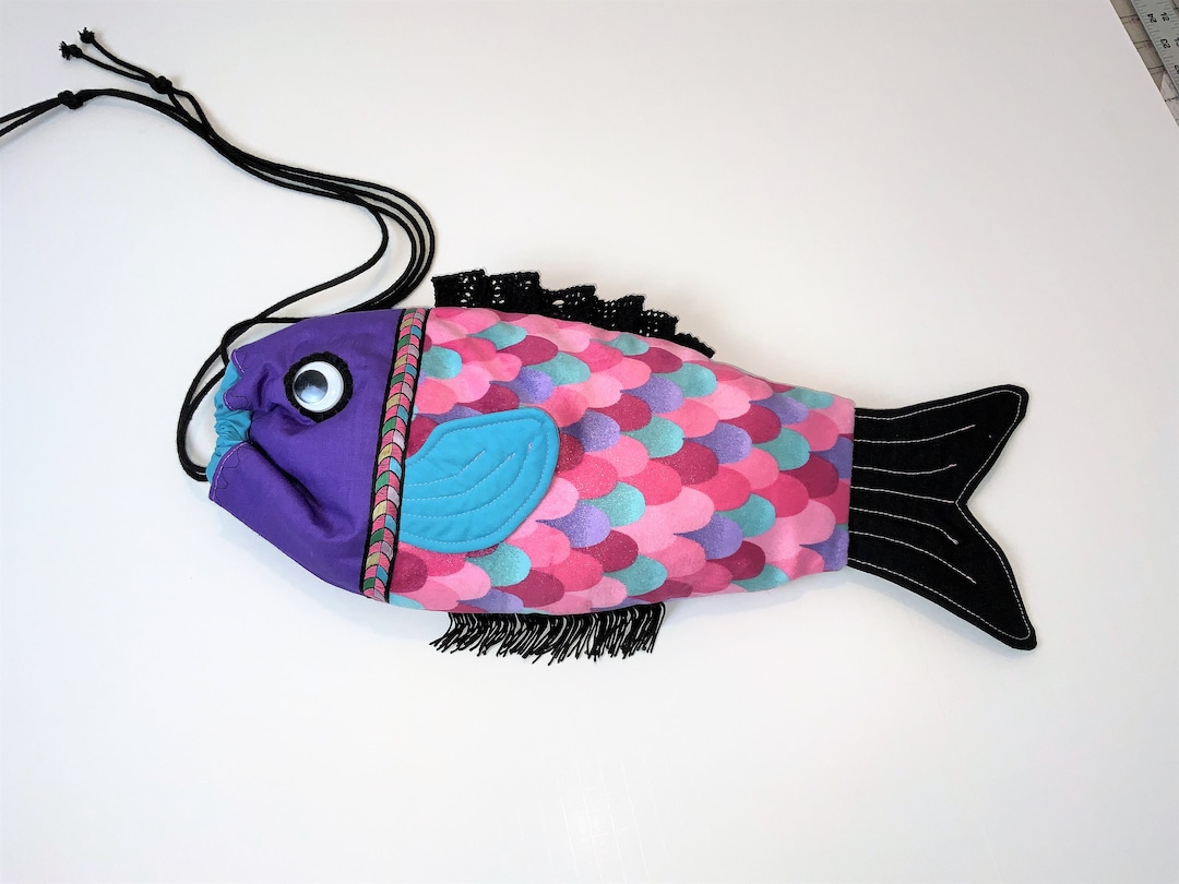 Big Fish Shaped Drawstring Shoulder Bag Large 16 Inch Pink, Purple ...