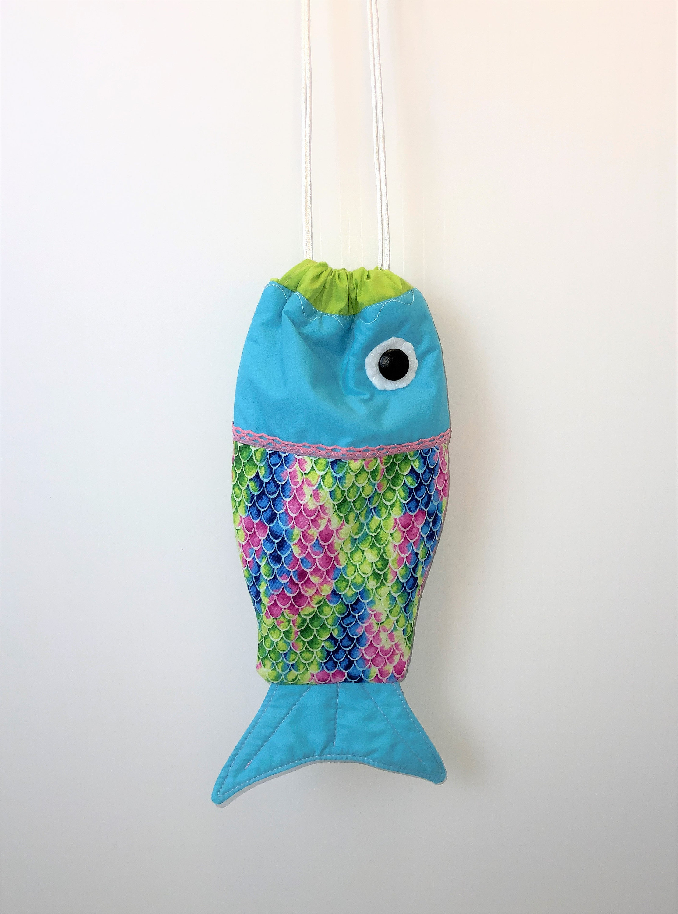 Drawstring Shoulder Bag Little Fish Shaped 10-inch Body Teal - Etsy
