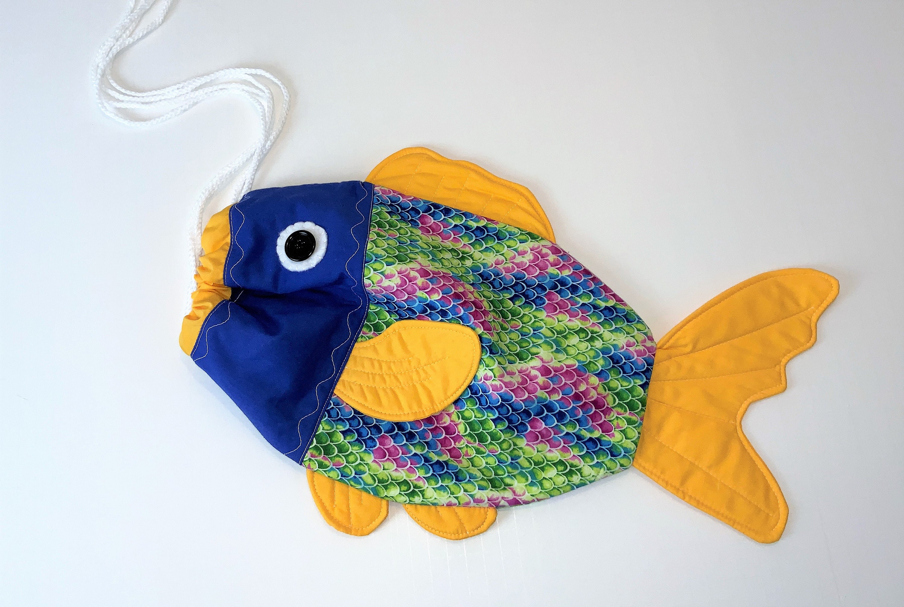 Fish Shaped Drawstring Shoulder Bag Large 14-inch Body Choice - Etsy