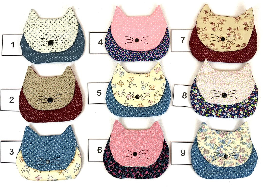 Cat Face Snap Purse Kitty Face Animal Novelty Pouch Choice of 17 Fabric ...