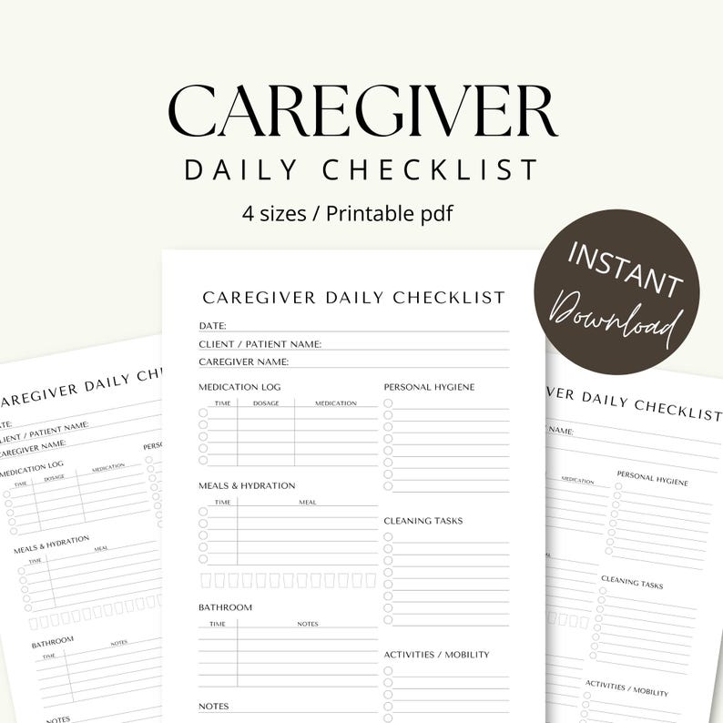 Caregiver Daily Checklist | Cleaning Schedule & Elderly Care Log | Printable Planner Template - Etsy