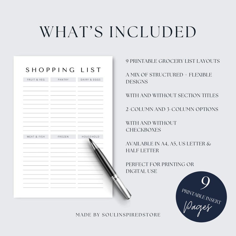 Printable Shopping List | Weekly Grocery Planner | 9 Layouts | A4 A5 US ...