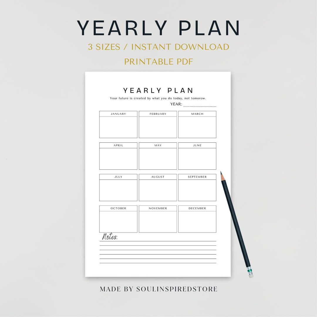 Undated Yearly Planner | Printable Calendar & Goal Tracker | Minimalist ...