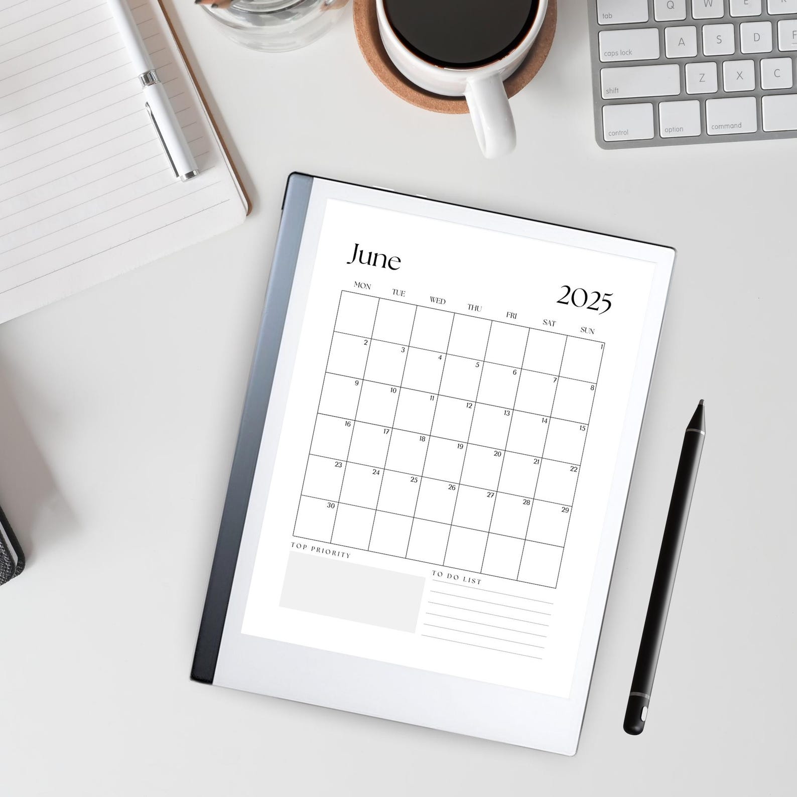 June 2025 Calendar for Remarkable – Minimalist Digital Monthly Planner ...