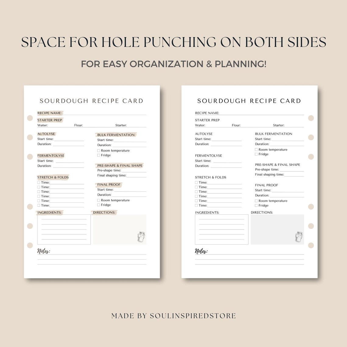 Sourdough Recipe Card Printable | Bread Baking Planner Insert PDF - Etsy