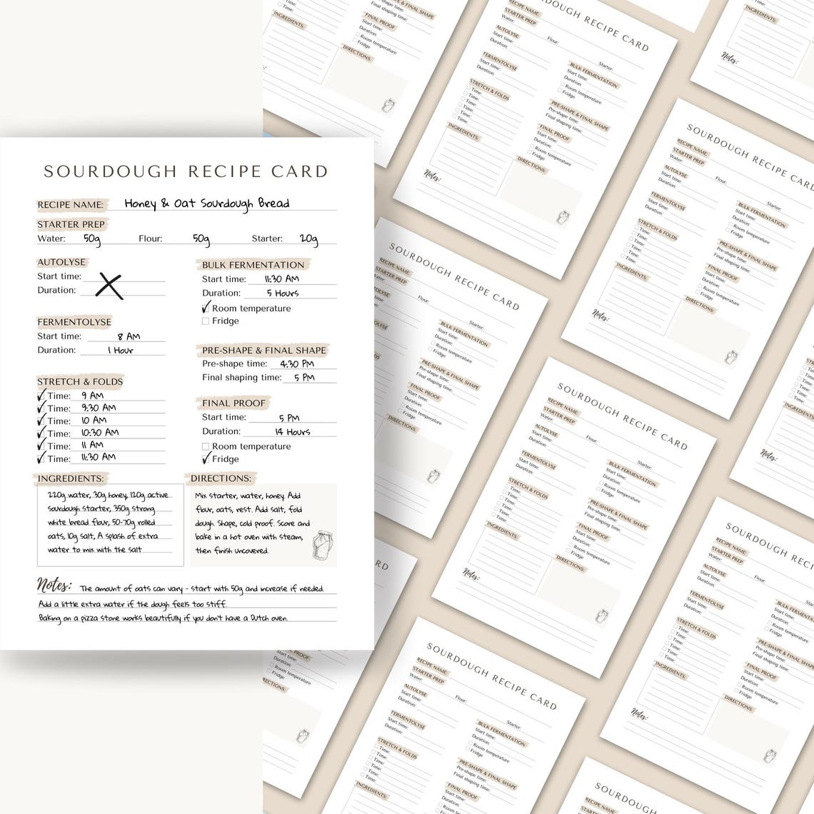 Sourdough Recipe Card Printable | Bread Baking Planner Insert PDF - Etsy
