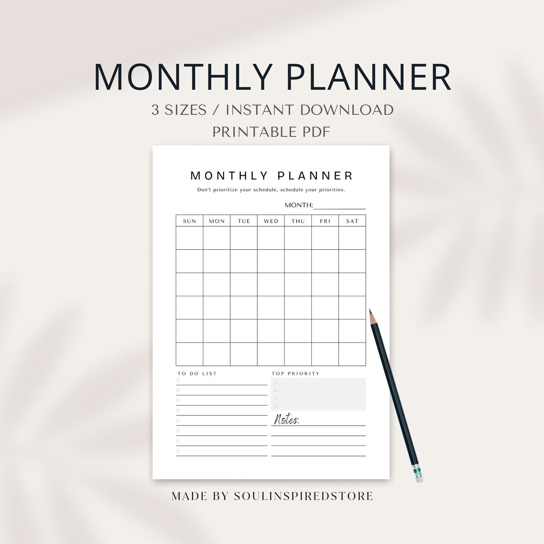 Planificador mensual imprimible en PDF / Diseño de calendario ...