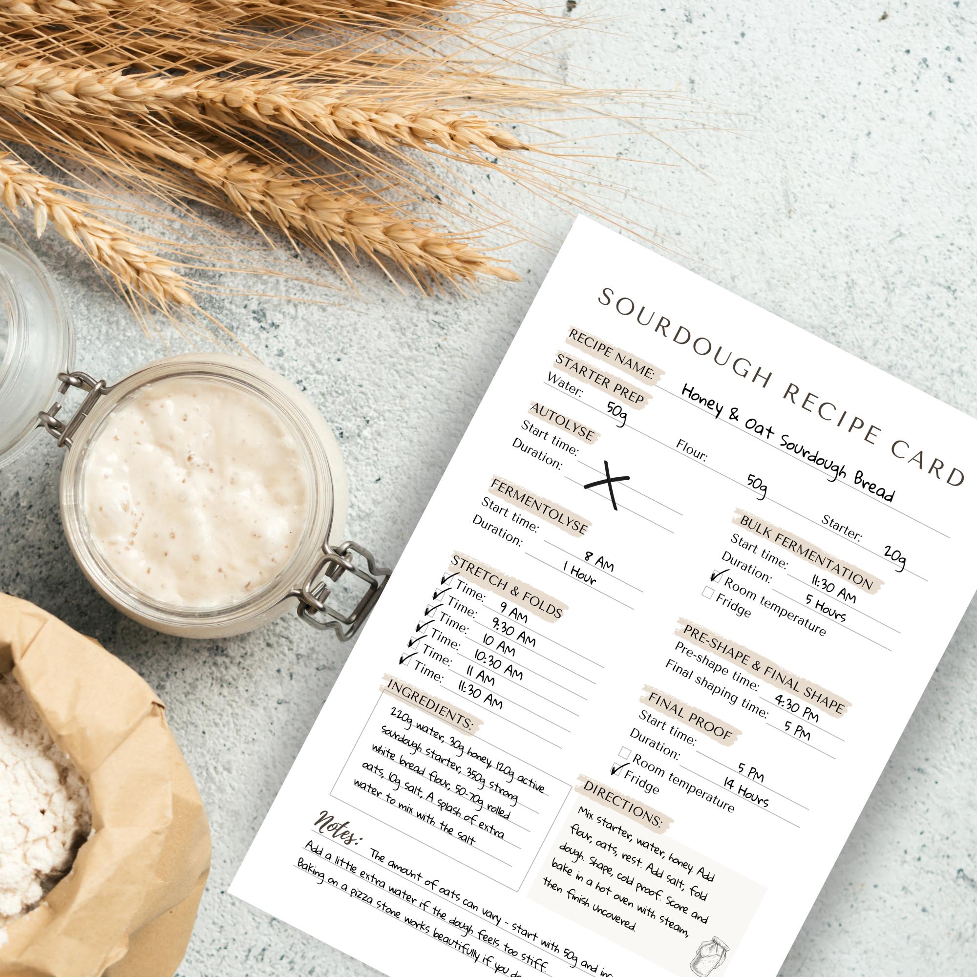 Sourdough Recipe Card Printable | Bread Baking Planner Insert PDF - Etsy