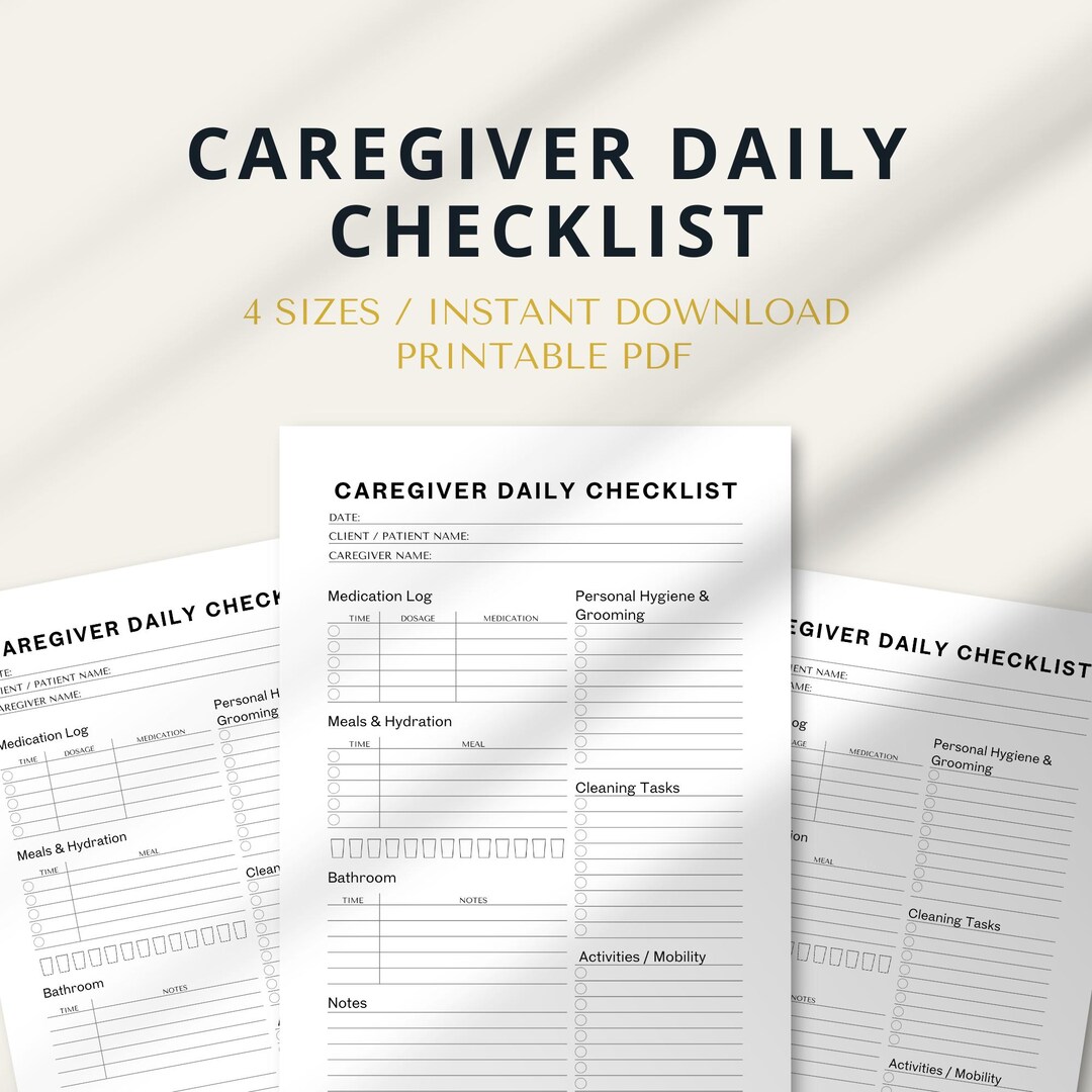 Daily Caregiving Checklist – Printable One-page Tracker | Care ...