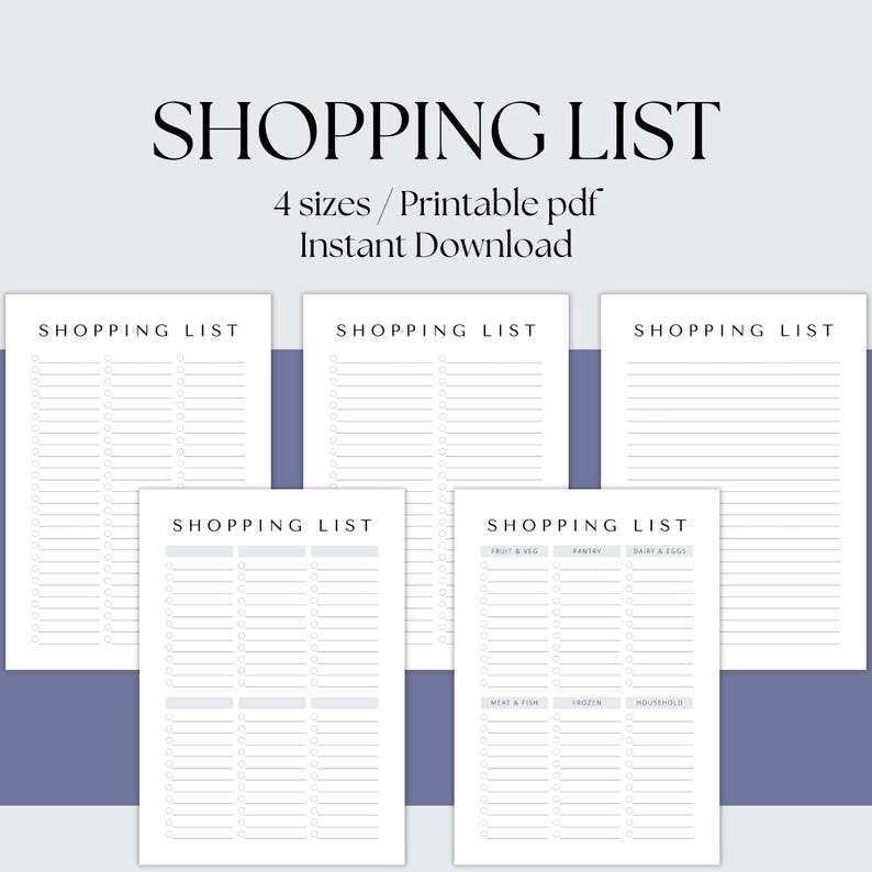 Printable Shopping List | Weekly Grocery Planner | 9 Layouts | A4 A5 US ...