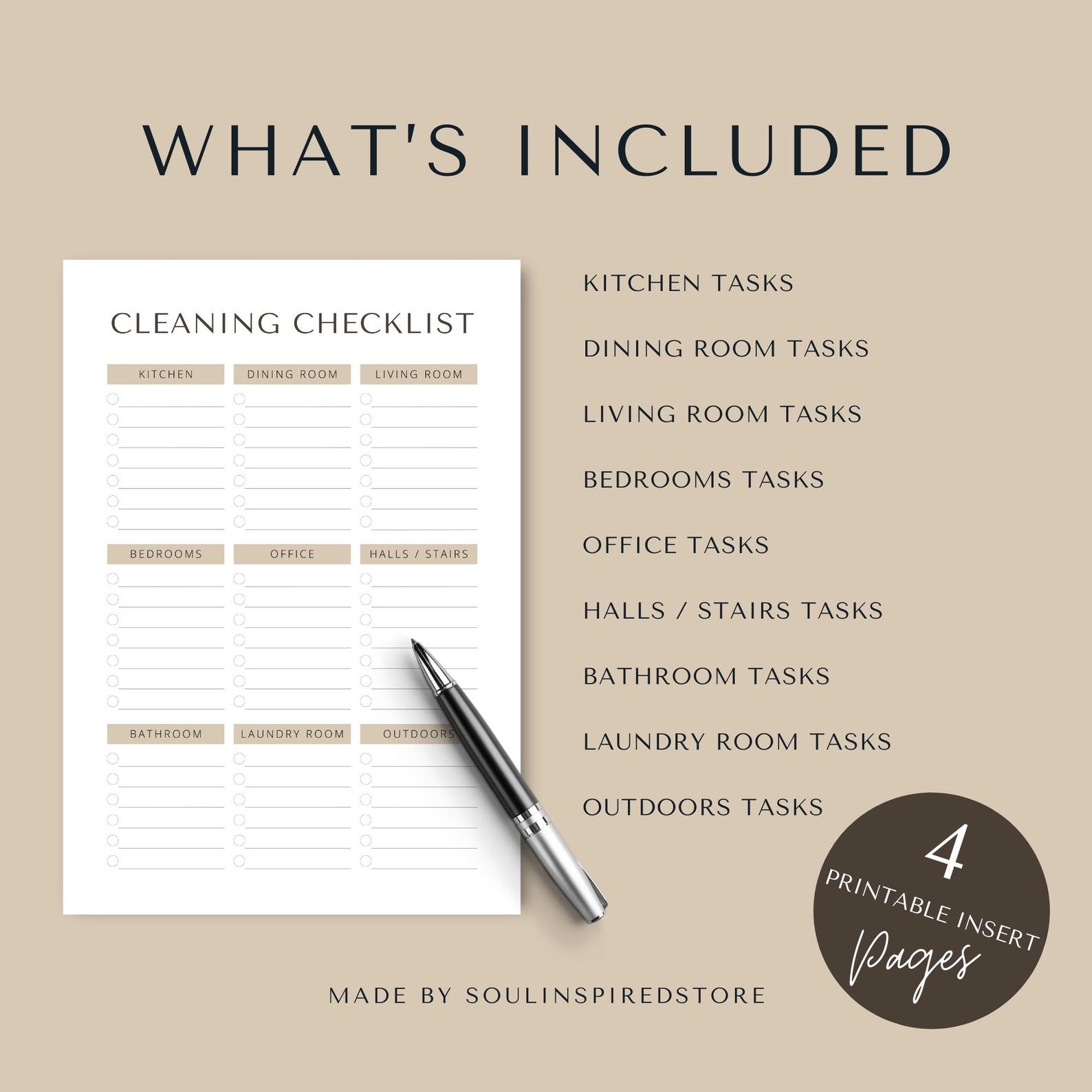 Room-by-room Cleaning Checklist | Printable Planner PDF in 4 Sizes ...