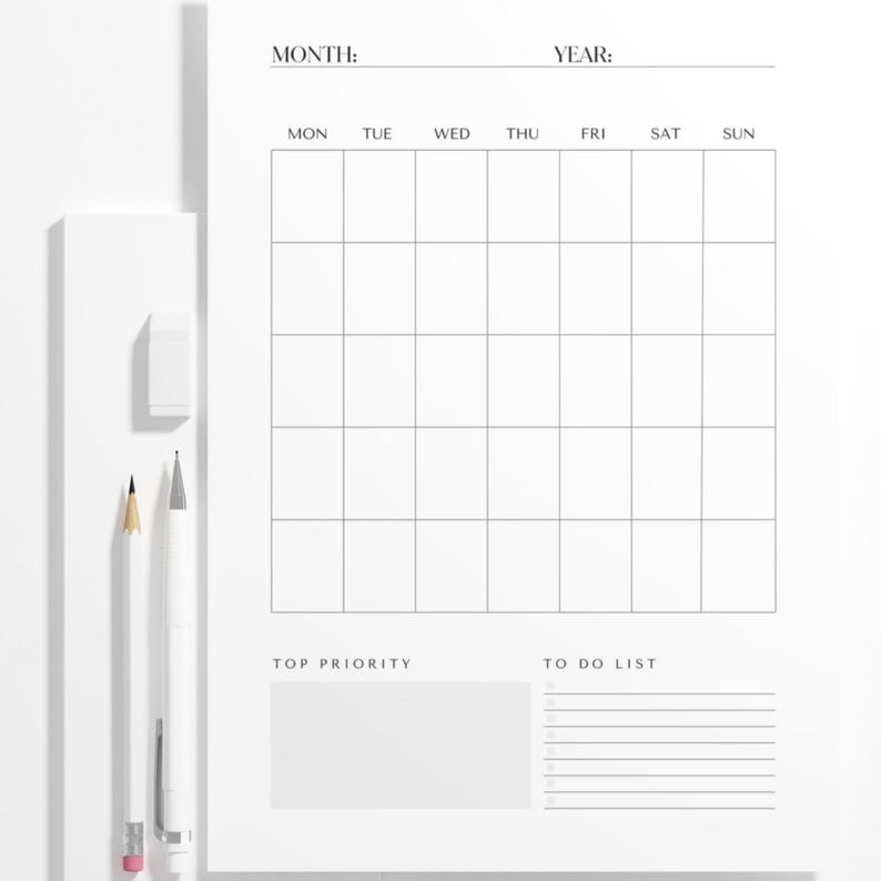 Undated Monthly Calendar | Printable Perpetual Planner | A4, A5, US ...