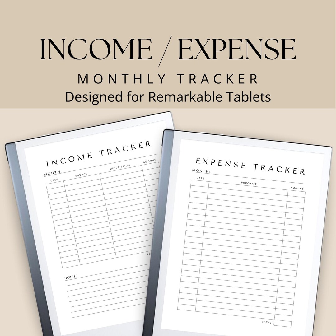 Income & Expense Tracker for Remarkable | Digital Budget Template for ...