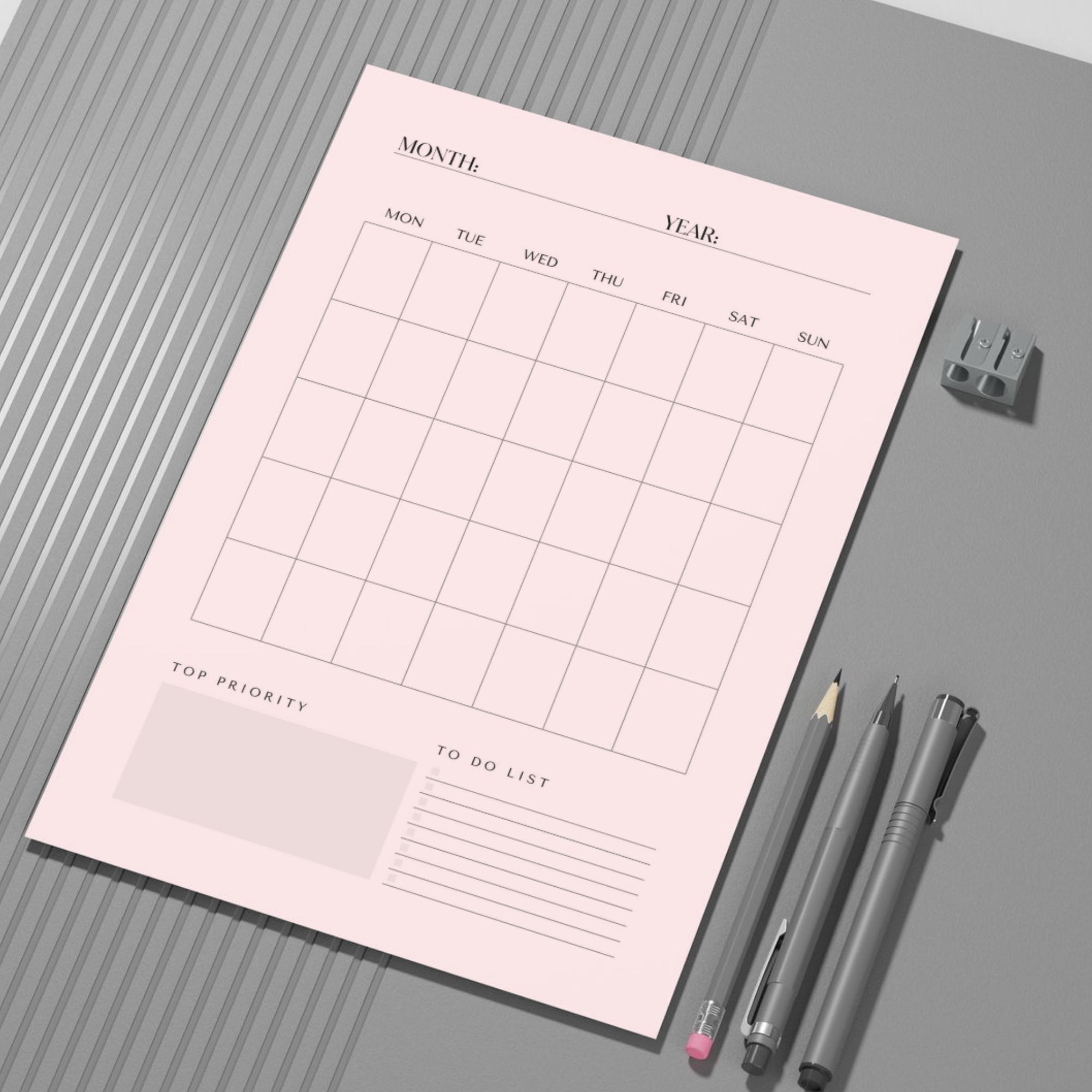 Undated Monthly Calendar | Printable Minimalist Planner | Perpetual ...