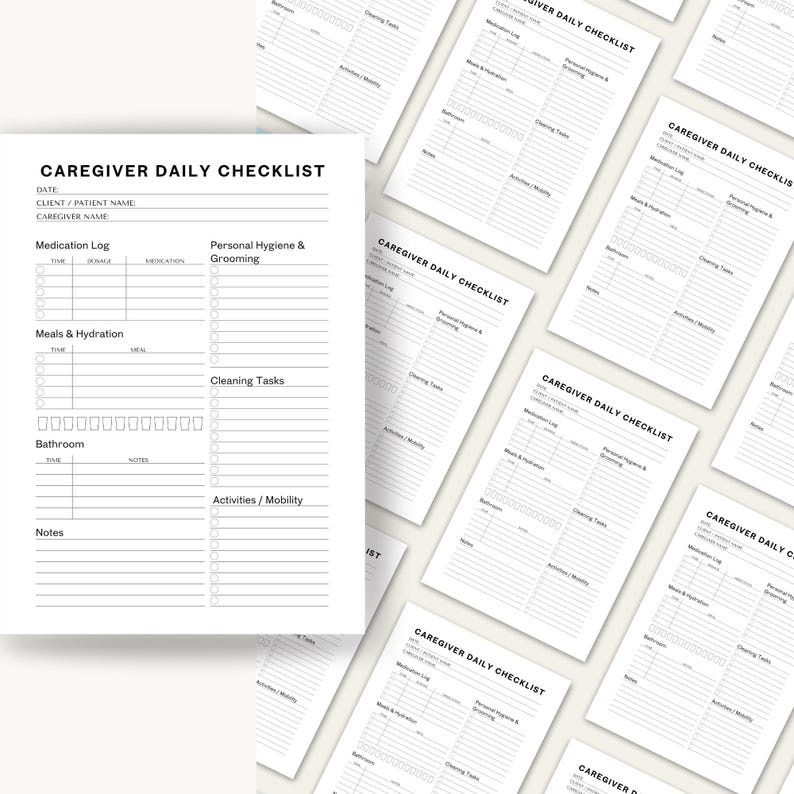 Daily Caregiving Checklist – Printable One-page Tracker | Care ...