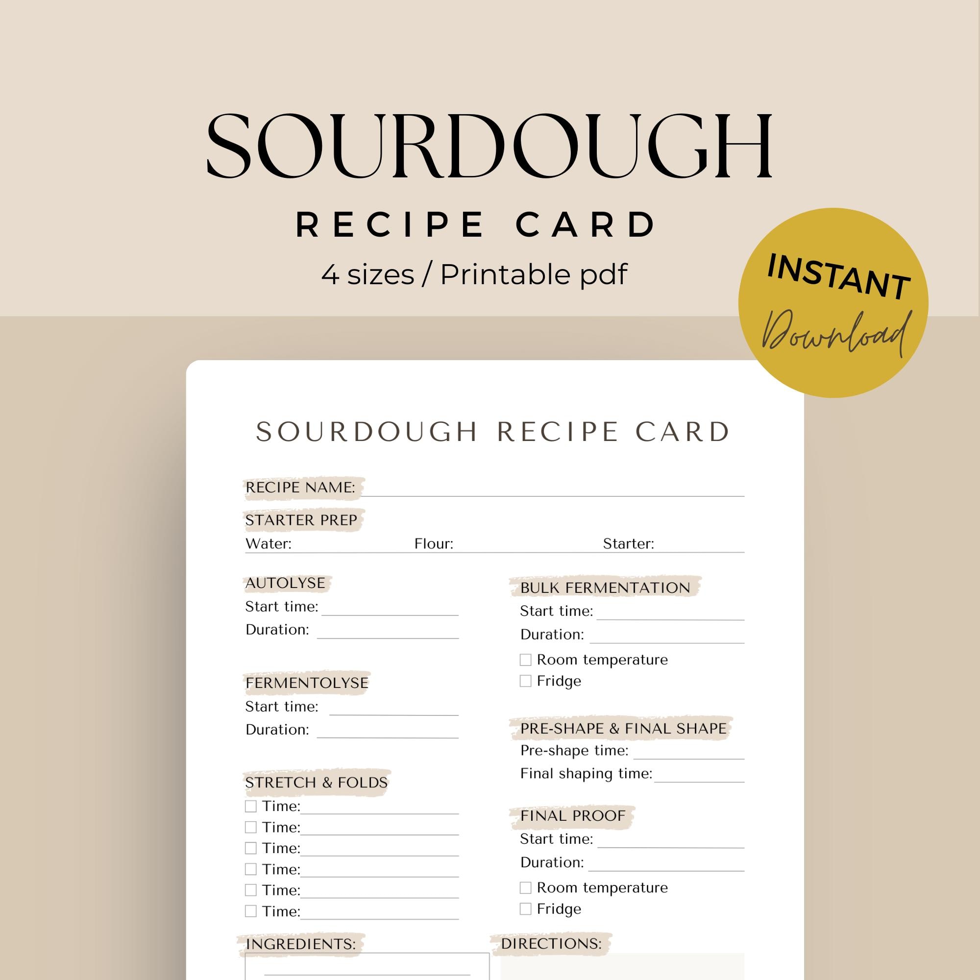 Sourdough Recipe Card Printable | Bread Baking Planner Insert PDF - Etsy