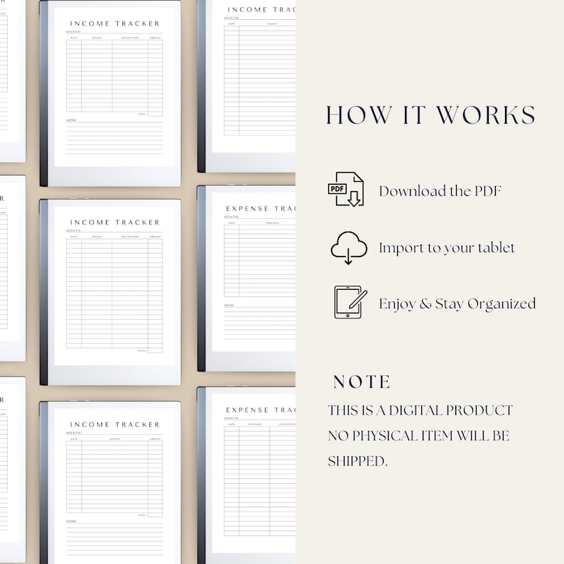 Income & Expense Tracker for Remarkable | Digital Budget Template for ...