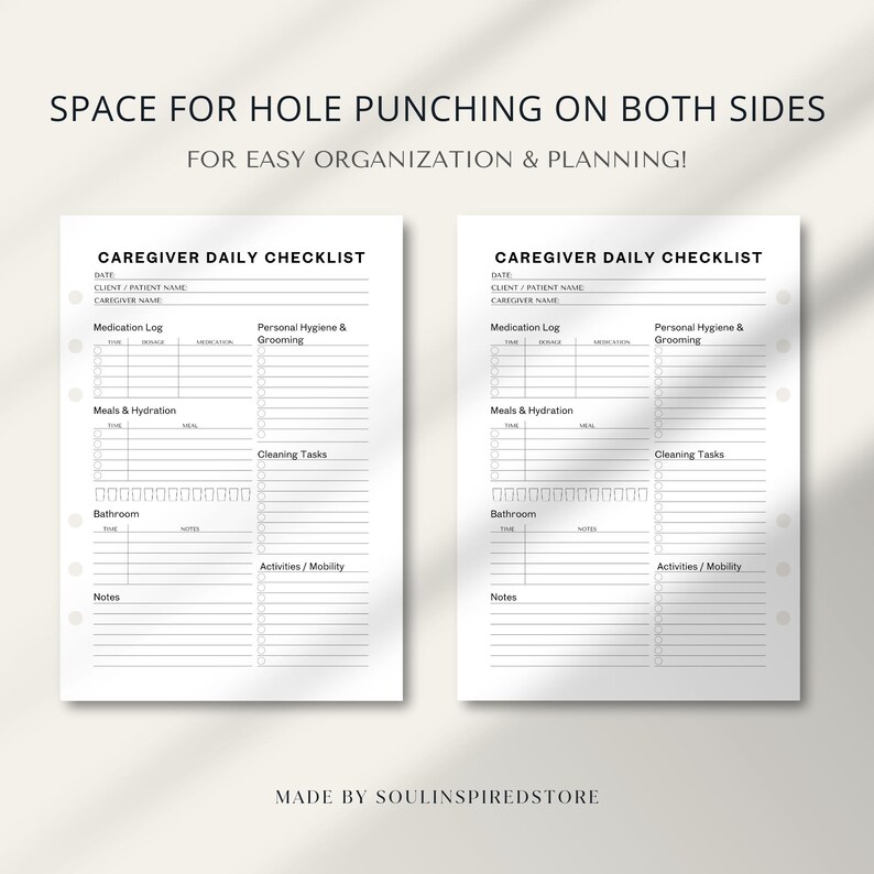 Daily Caregiving Checklist – Printable One-page Tracker | Care ...