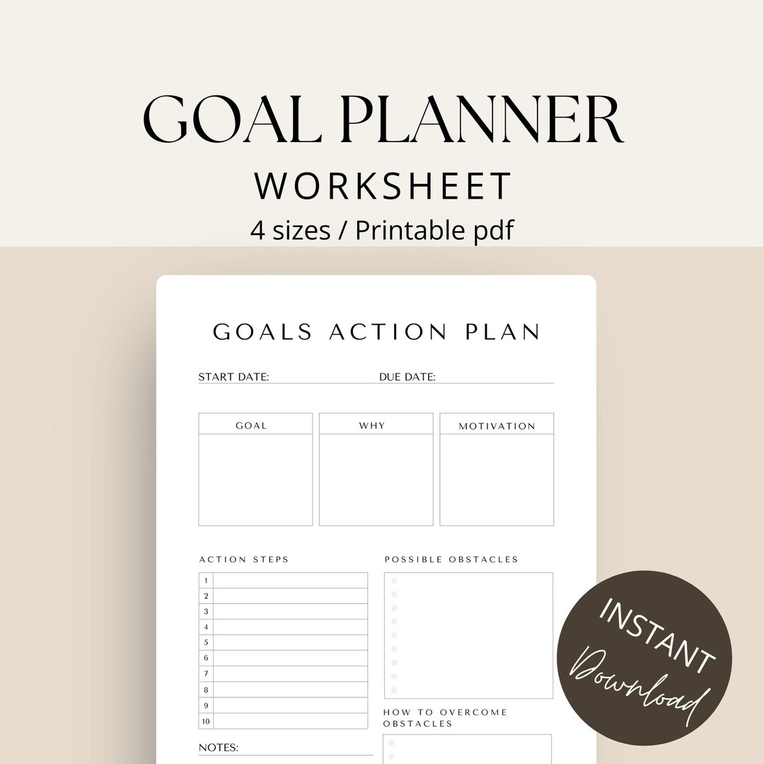 Goal Action Plan Printable Planner Insert | Minimalist Goal Setting ...