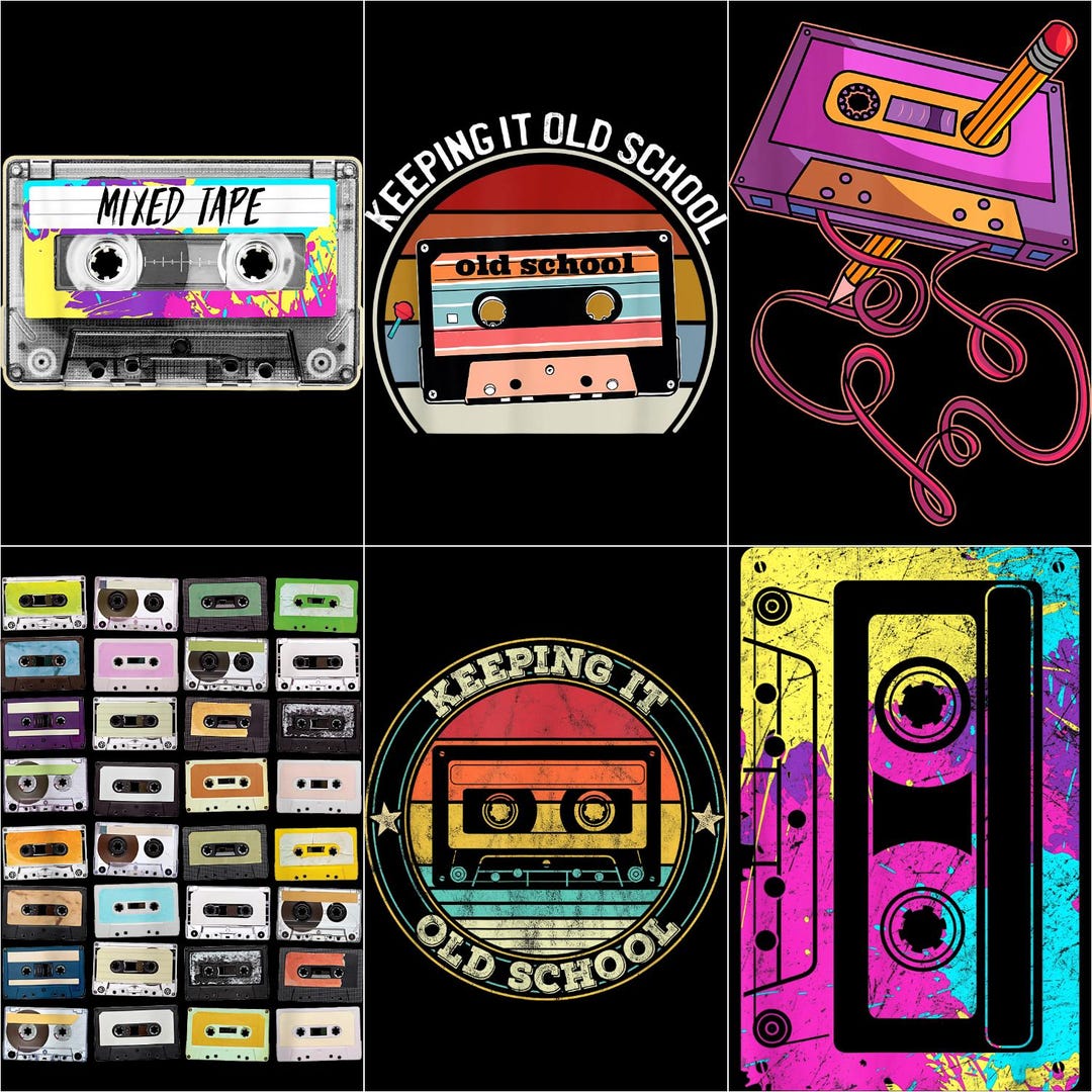 Retro Cassette Tape PNG Bundle – Vintage Mixtape Designs – Old School ...
