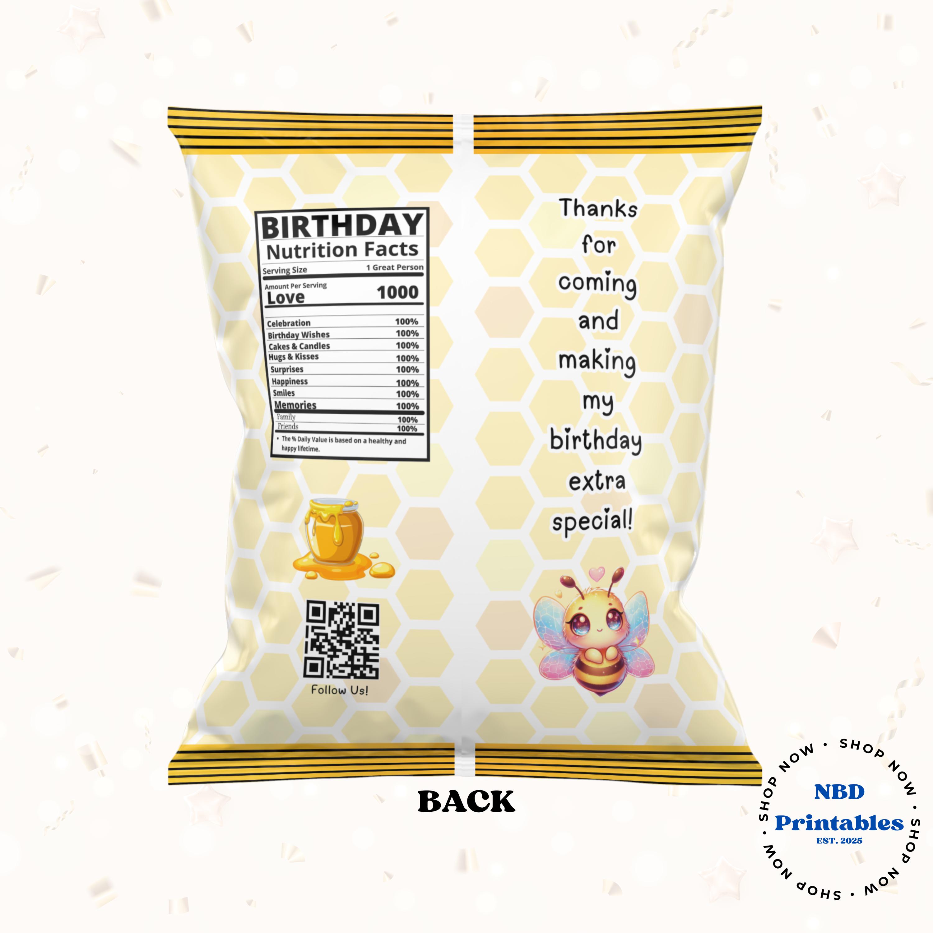 Editable Bee Birthday Chip Bag Template: Sunflower Party Favor (canva ...