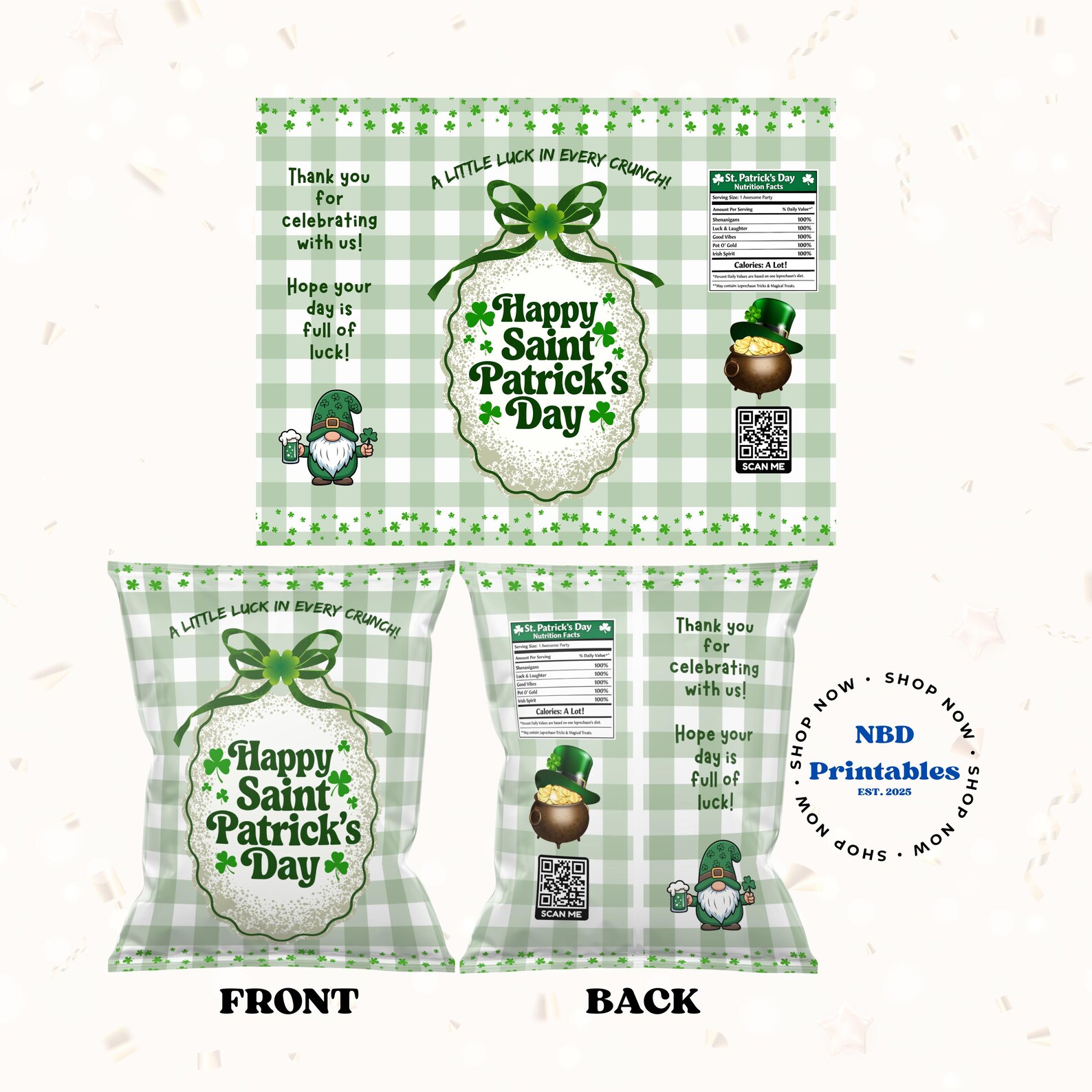 Editable St. Patrick's Day Chip Bag Template | Shamrock Party Favor ...