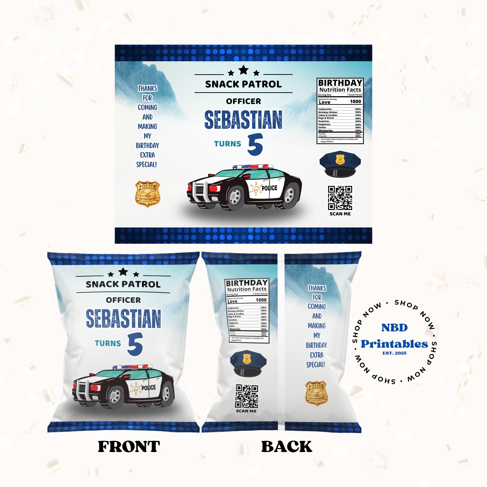 Editable Police Birthday Chip Bag Wrapper (digital Download) - Etsy