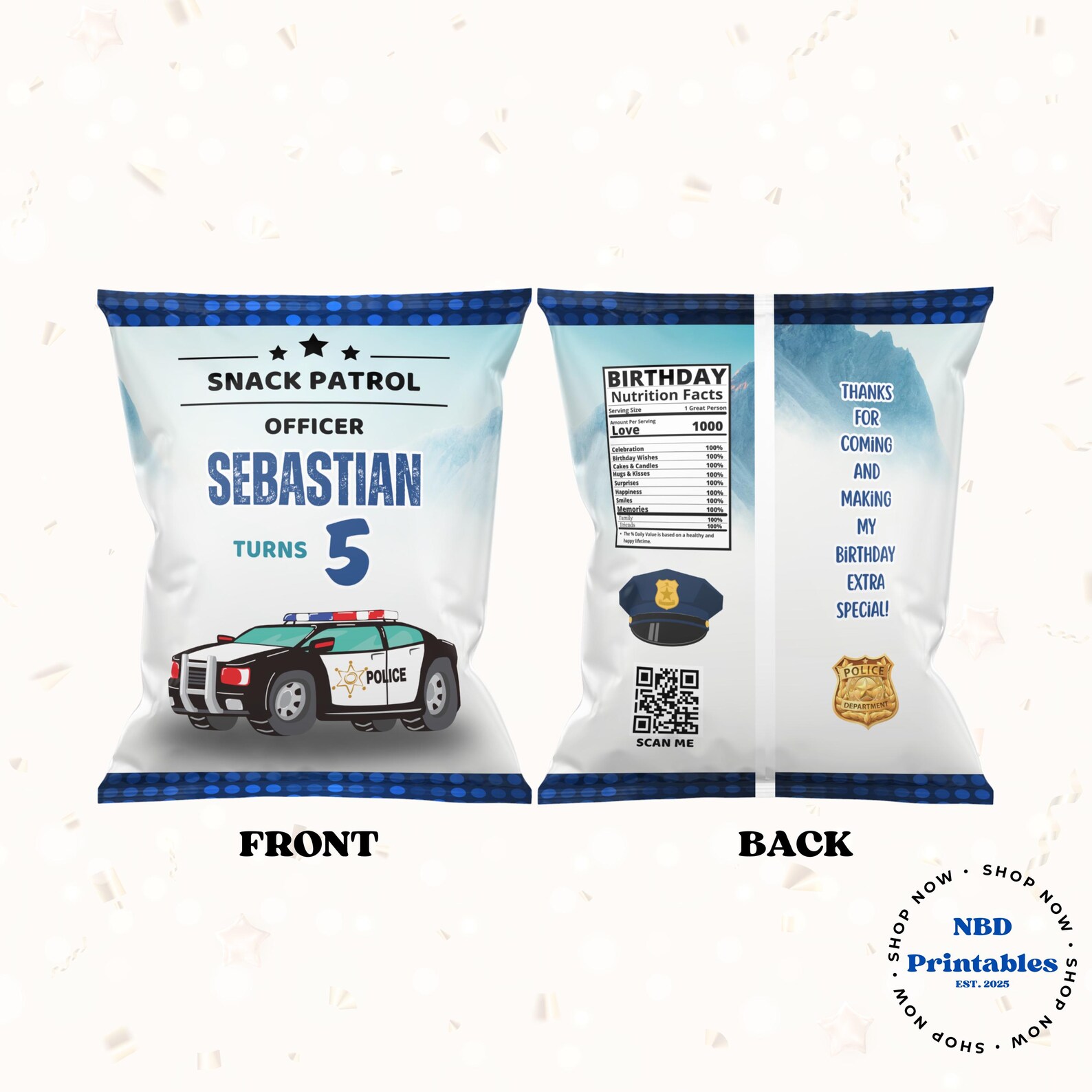 Editable Police Birthday Chip Bag Wrapper (digital Download) - Etsy