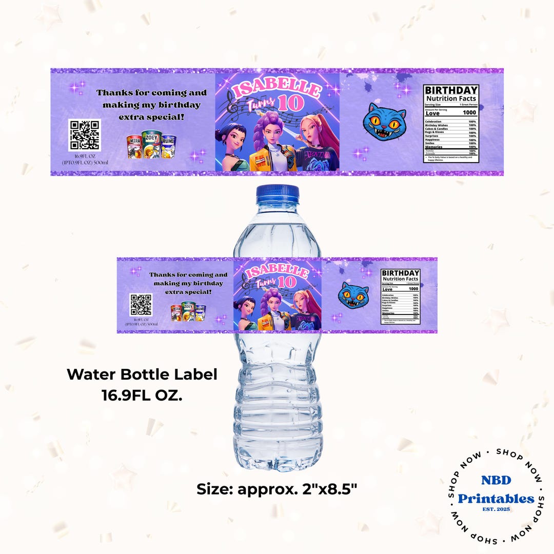Editable KPOP Demon Hunters / Huntrix Water Bottle Label Template ...