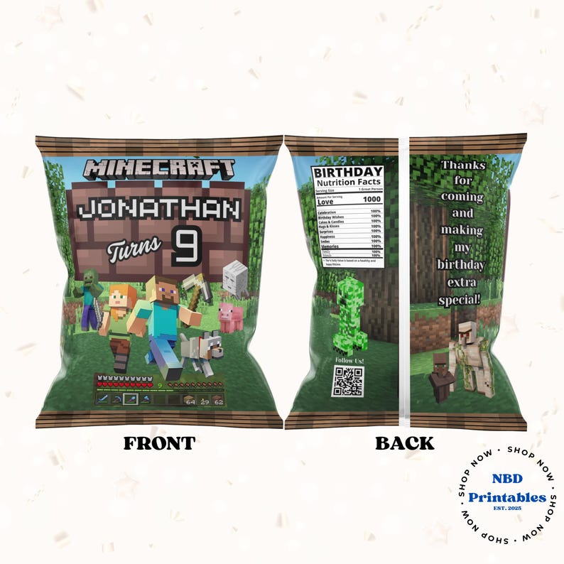 Editable Minecraft Chip Bag Template | Gamer Birthday Party Favor ...
