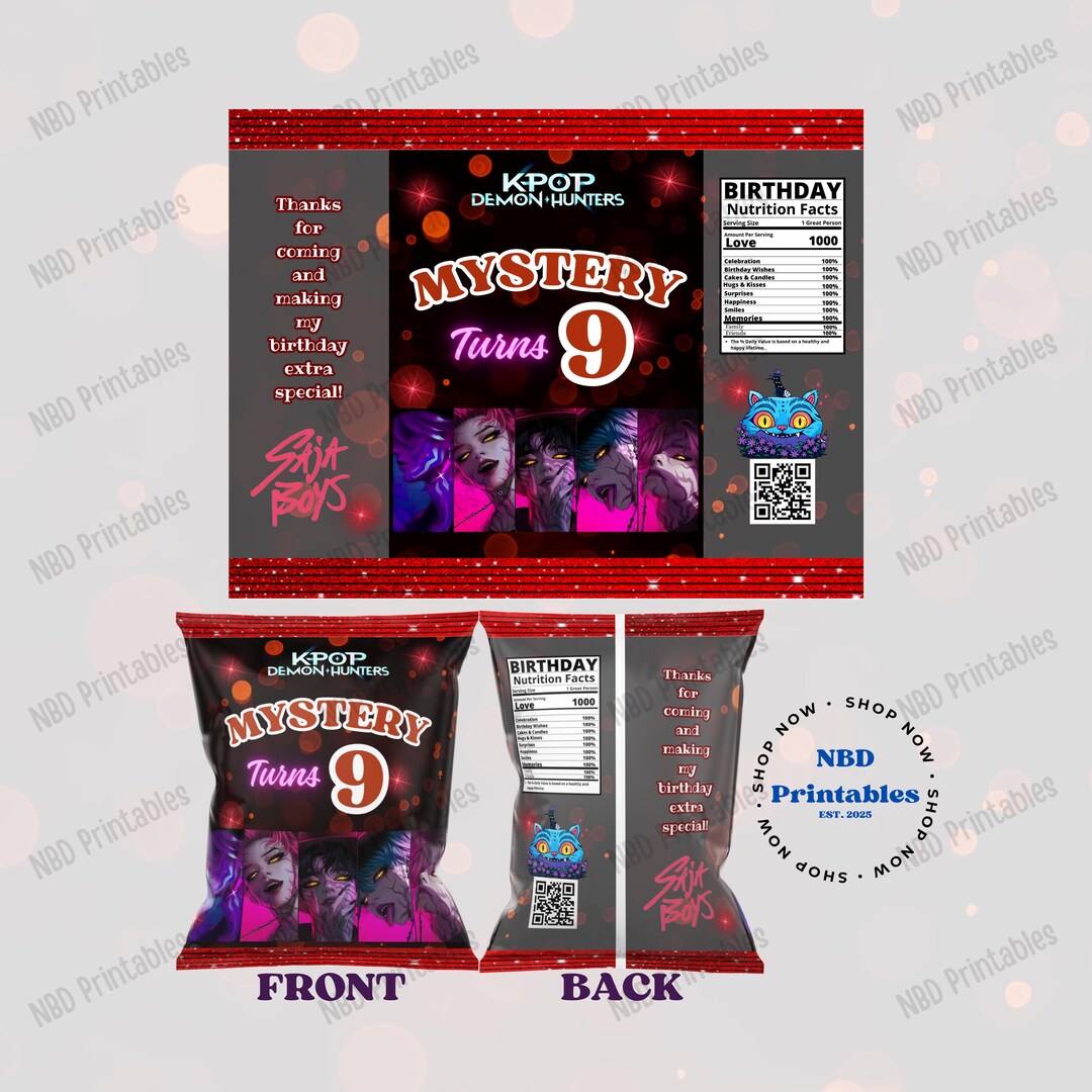 Editable Saja Boys Chip Bag Template - Demon Form | Demon Anime Party ...