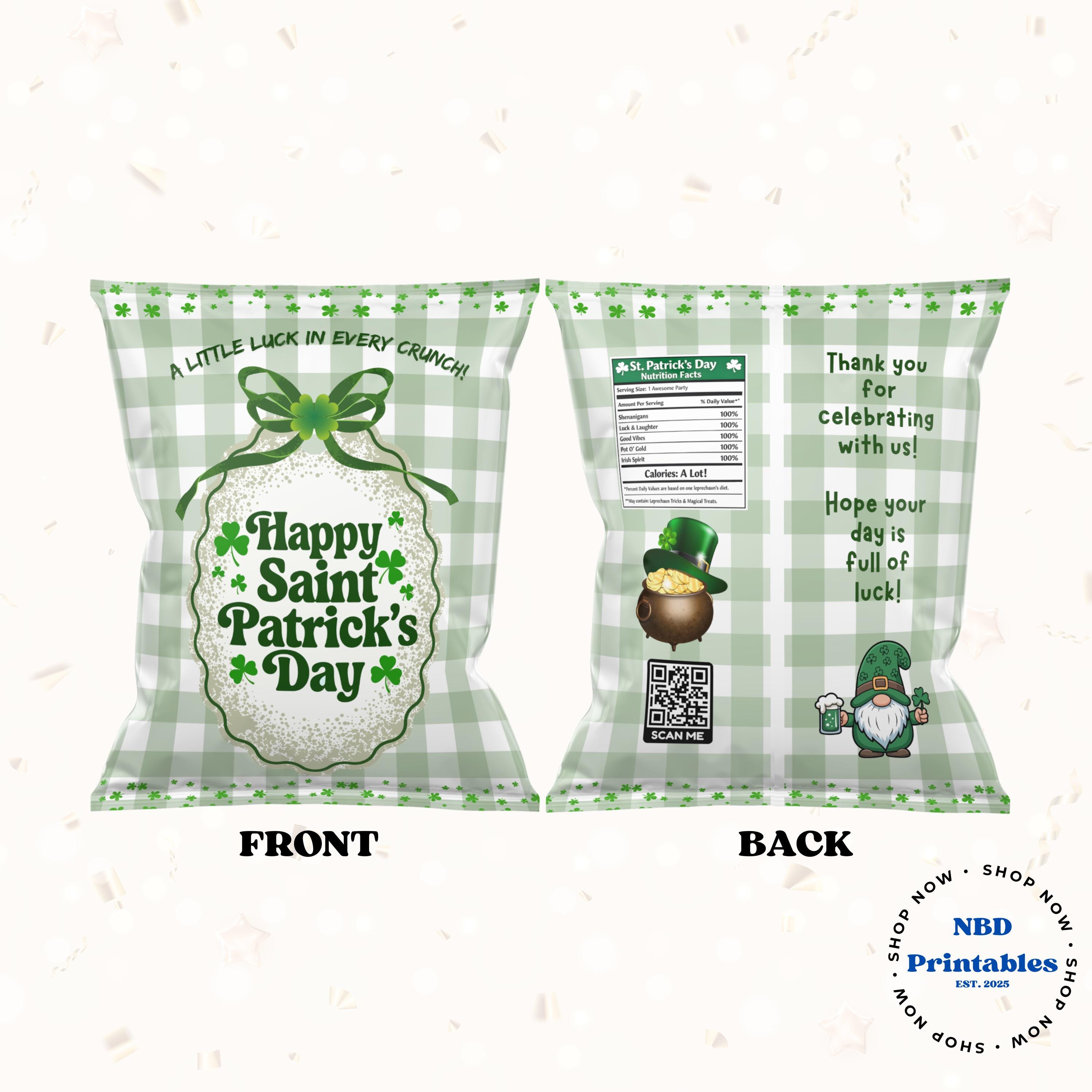 Editable St. Patrick's Day Chip Bag Template | Shamrock Party Favor ...