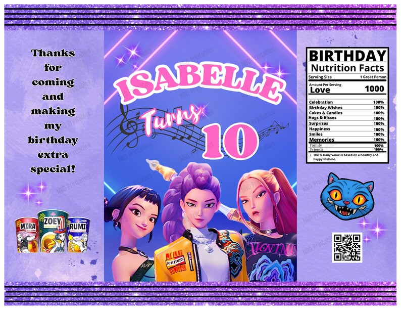 Editable KPOP Demon Hunters / Huntrix Chip Bag Template | Custom Party ...