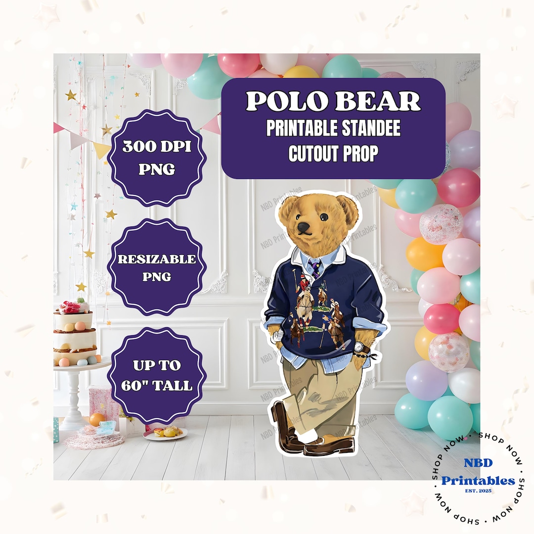 Printable Polo Bear Standee Cutout Prop | Teddy Bear Decor | Preppy ...