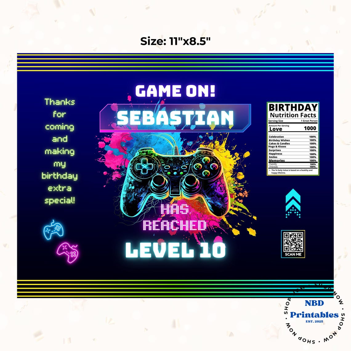 Editable Video Gamer Birthday Chip Bag Template | Canva Party Favor ...
