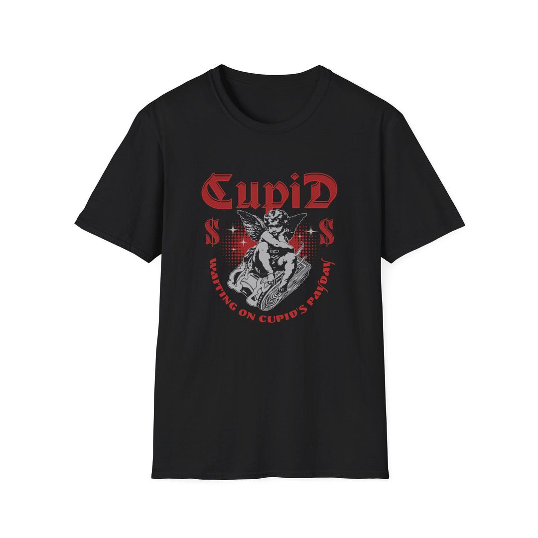 Cupid Illustration T-shirt | Vintage Cherub, Red Gothic Text, Valentine ...