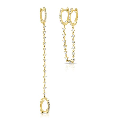 3 Diamond Chain Earrings Pear Emerald Earrings 14K Yellow - Etsy