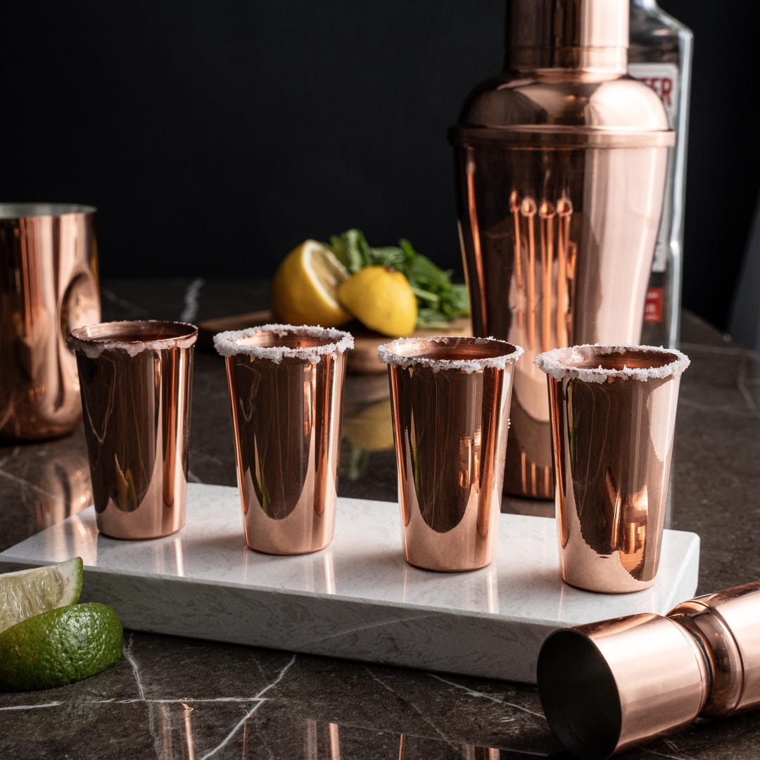 Set of 4 Handcrafted Solid Copper Shot Glasses, Pure Copper Whiskey ...
