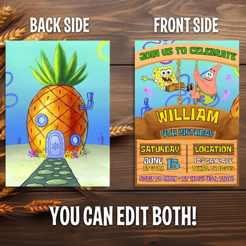 Spongebob Invitation, Spongebob Birthday, Spongebob Print, Spongebob ...