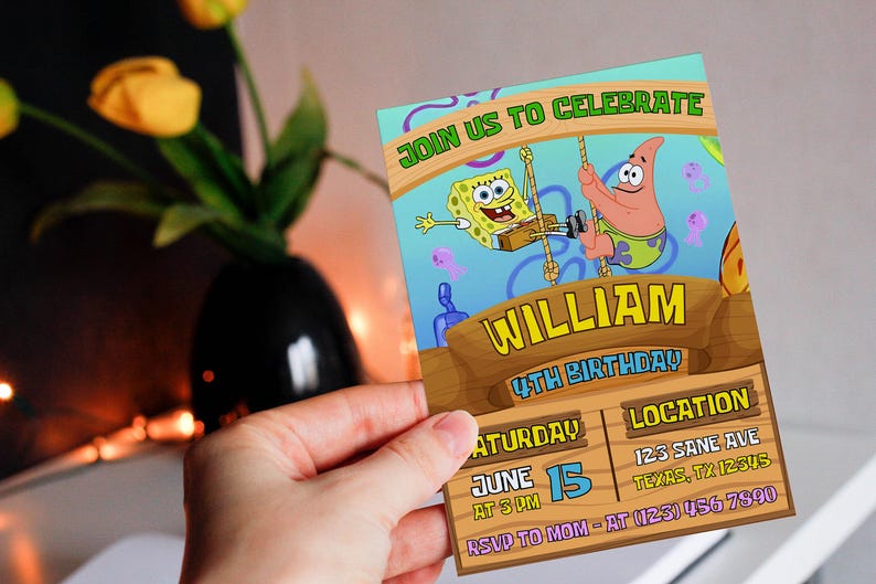 Spongebob Invitation, Spongebob Birthday, Spongebob Print, Spongebob ...