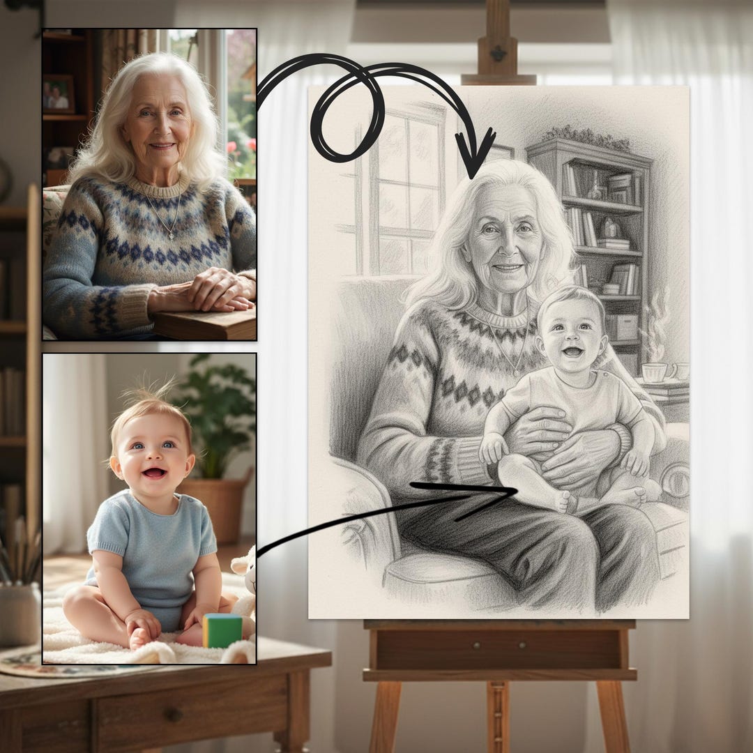 Custom Memorial Portrait • Add Loved One to Photo • Pencil Sketch ...